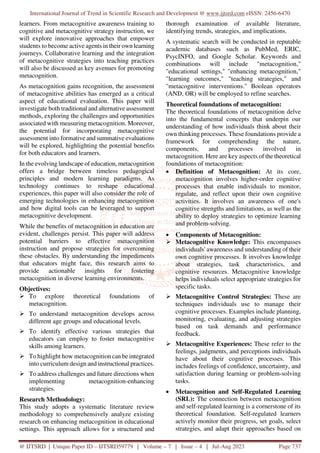 Enhancing Metacognition in Educational Settings A Comprehensive Review ...