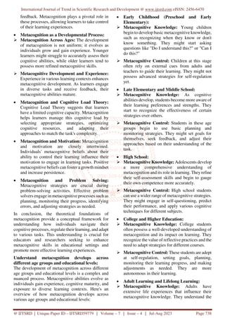 Enhancing Metacognition in Educational Settings A Comprehensive Review ...