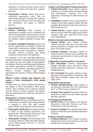 Enhancing Metacognition in Educational Settings A Comprehensive Review of Research and ...