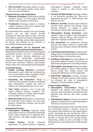 Enhancing Metacognition in Educational Settings A Comprehensive Review of Research and ...