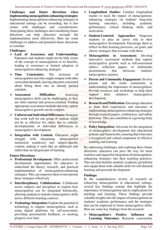 Enhancing Metacognition in Educational Settings A Comprehensive Review ...