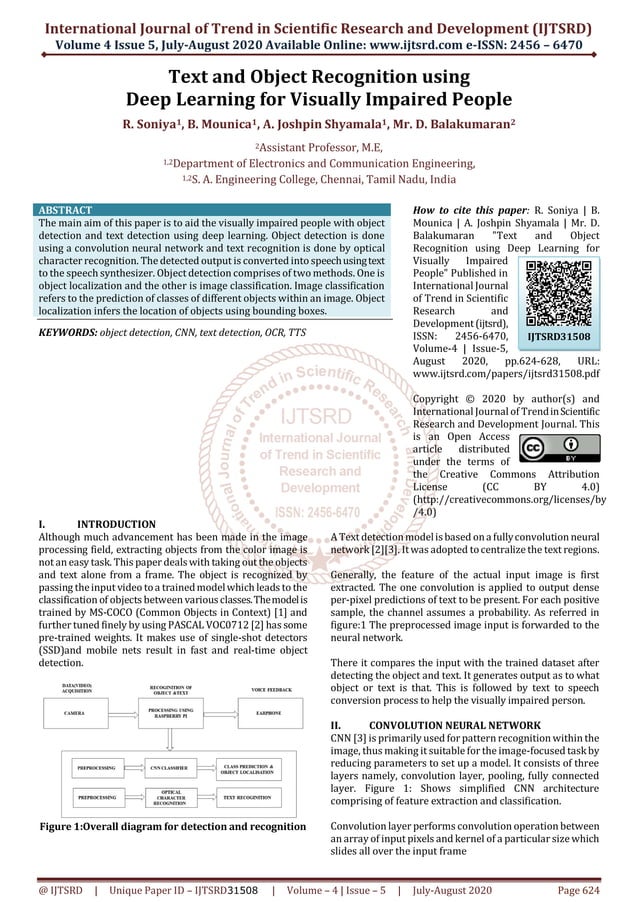 Text and Object Recognition using Deep Learning for Visually Impaired People | PDF