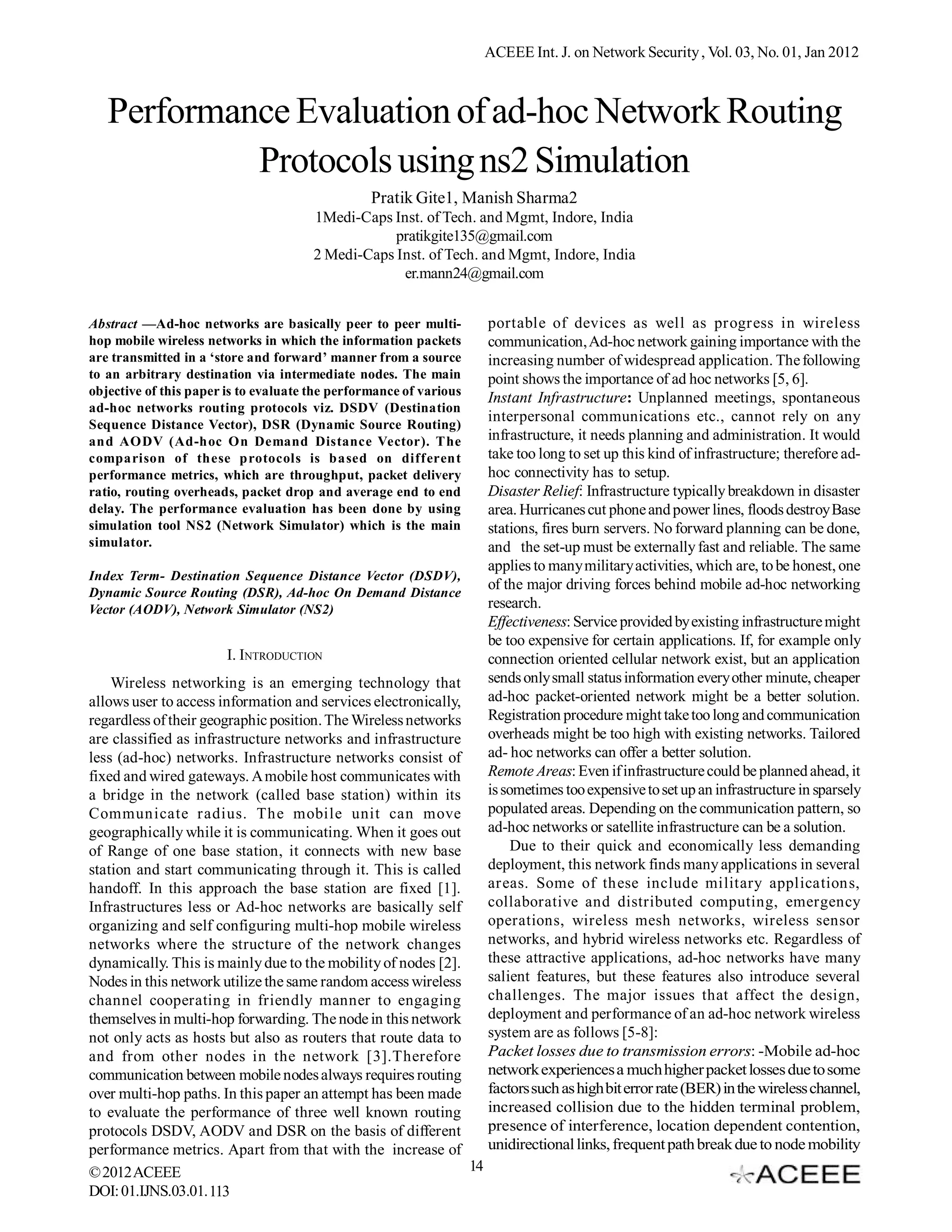 Performance Evaluation Of Ad Hoc Network Routing Protocols Using Ns2 Simulation Pdf Free