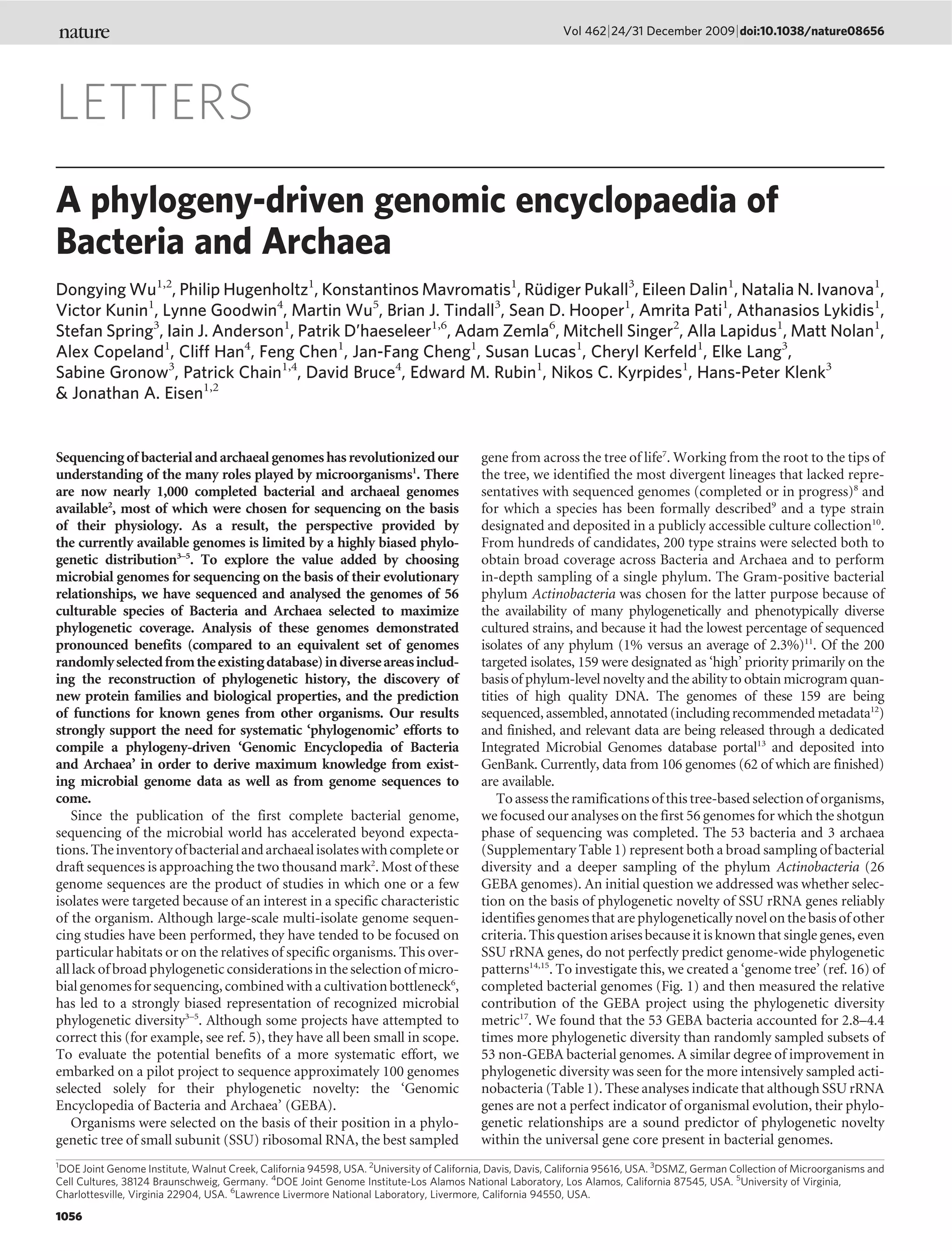 A phylogeny driven genomic encyclopedia of bacteria and archaea | PDF