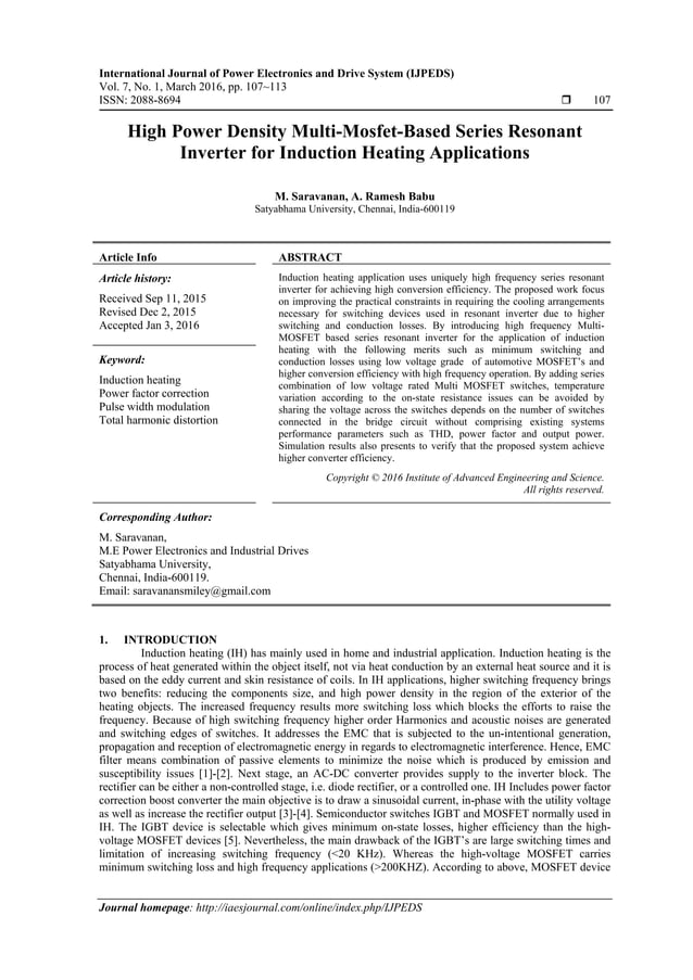 High Power Density Multi-Mosfet-Based Series Resonant Inverter for Induction Heating ...