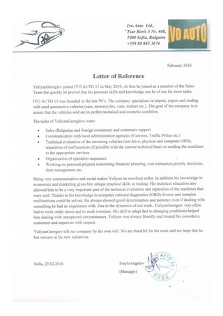 Letter of Reference (Ivo-Auto 13 Ltd) | PDF