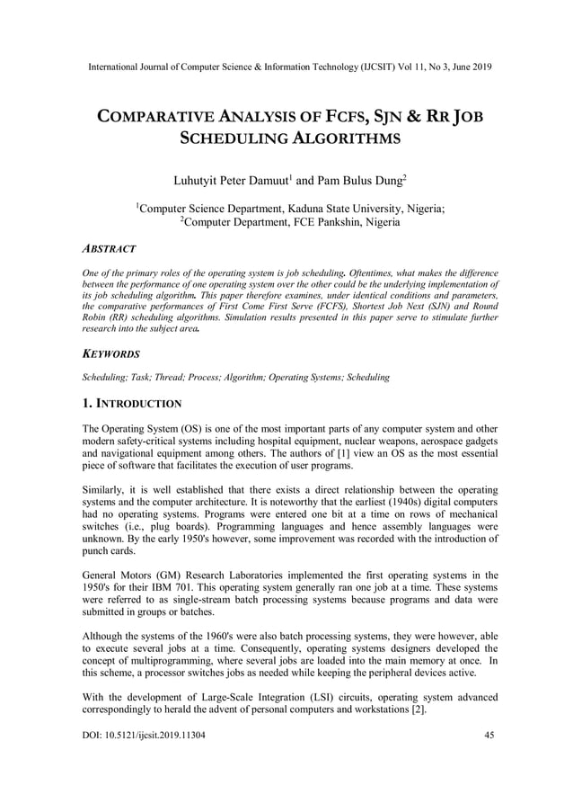 Comparative Analysis Of Fcfs Sjn And Rr Job Scheduling Algorithms Pdf