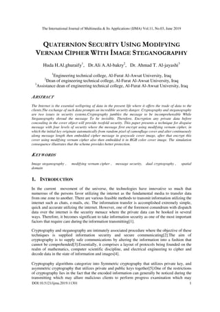 QUATERNİON SECURİTY USİNG MODİFYİNG VERNAM CİPHER WİTH İMAGE STEGANOGRAPHY | PDF