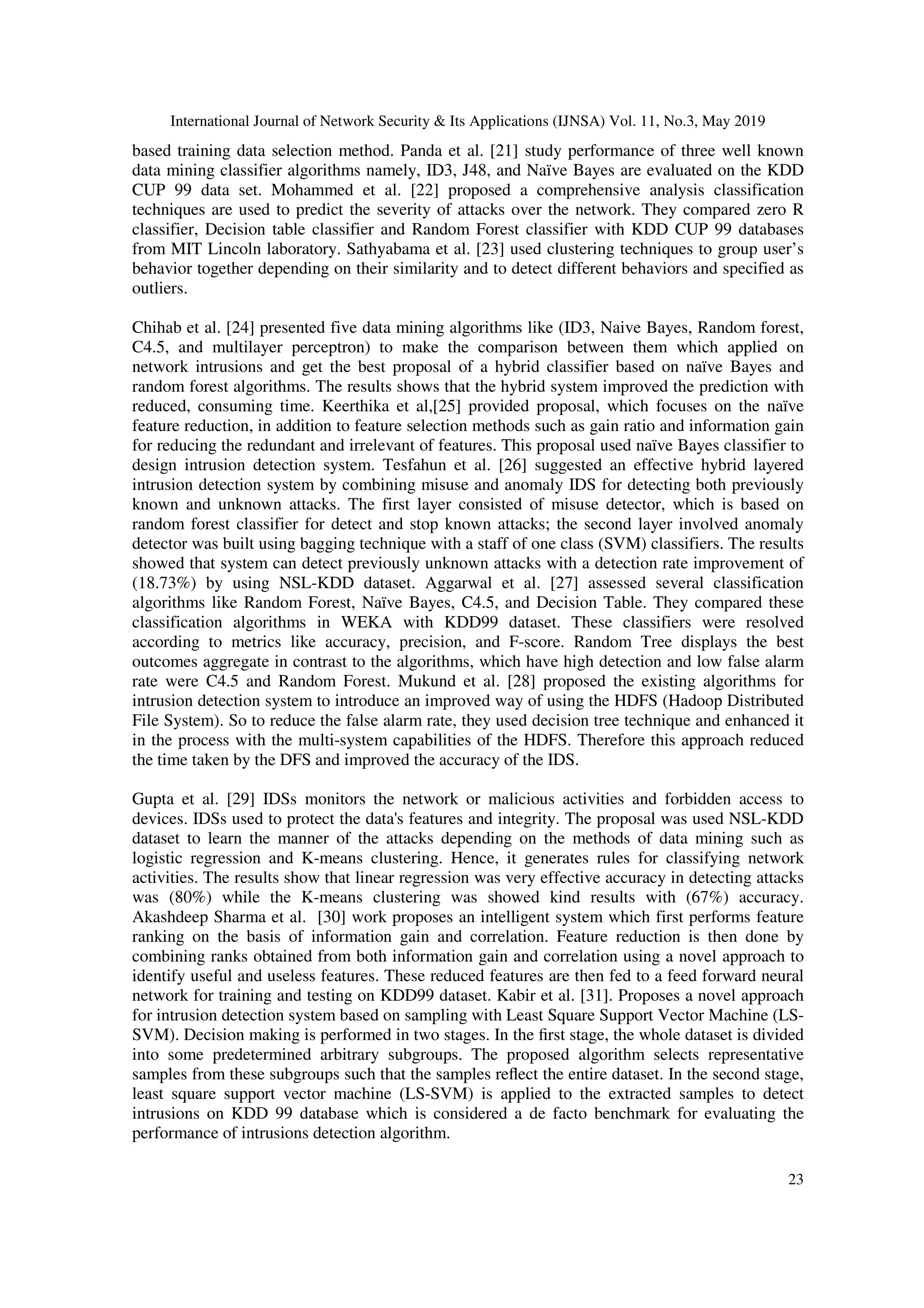 CLASSIFICATION PROCEDURES FOR INTRUSION DETECTION BASED ON KDD CUP 99 DATA SET | PDF