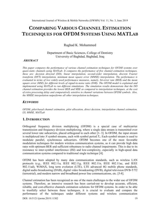 COMPARING VARIOUS CHANNEL ESTIMATION TECHNIQUES FOR OFDM SYSTEMS USING MATLAB | PDF