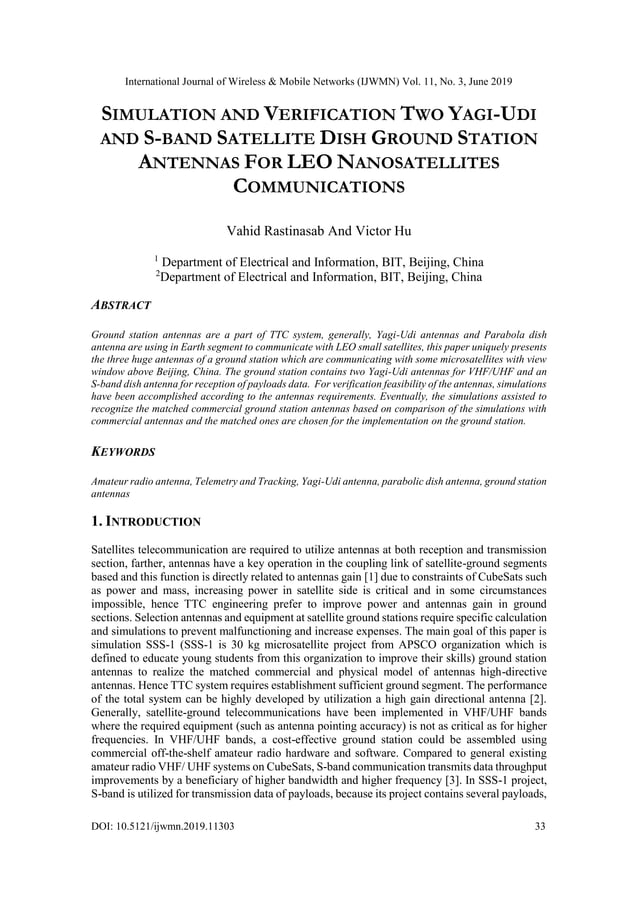 Simulation and Verification two YAGI-UDI and S-Band Satellite Dish Ground Station Antennas for ...