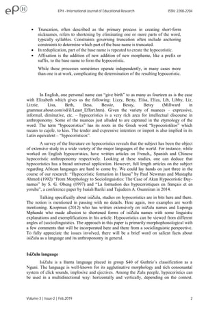Hypocoristics in isi Zulu anthroponomy | PDF