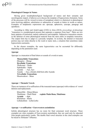 Hypocoristics in isi Zulu anthroponomy | PDF