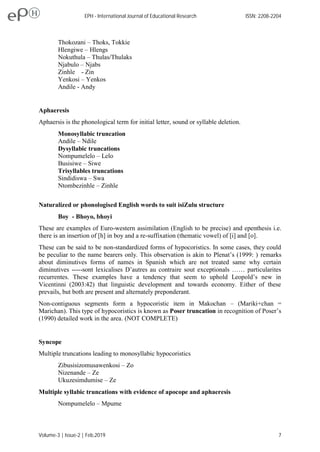 Hypocoristics in isi Zulu anthroponomy | PDF