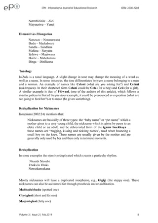 Hypocoristics in isi Zulu anthroponomy | PDF