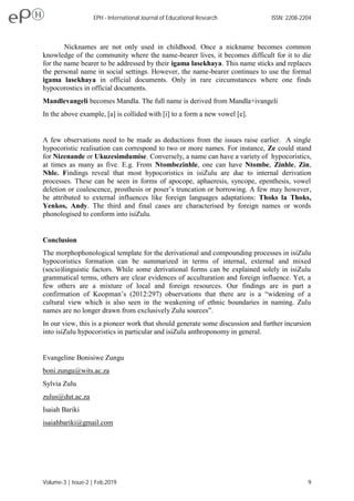 Hypocoristics in isi Zulu anthroponomy | PDF