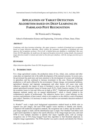 APPLICATION OF TARGET DETECTION ALGORITHM BASED ON DEEP LEARNING IN FARMLAND PEST RECOGNITION | PDF