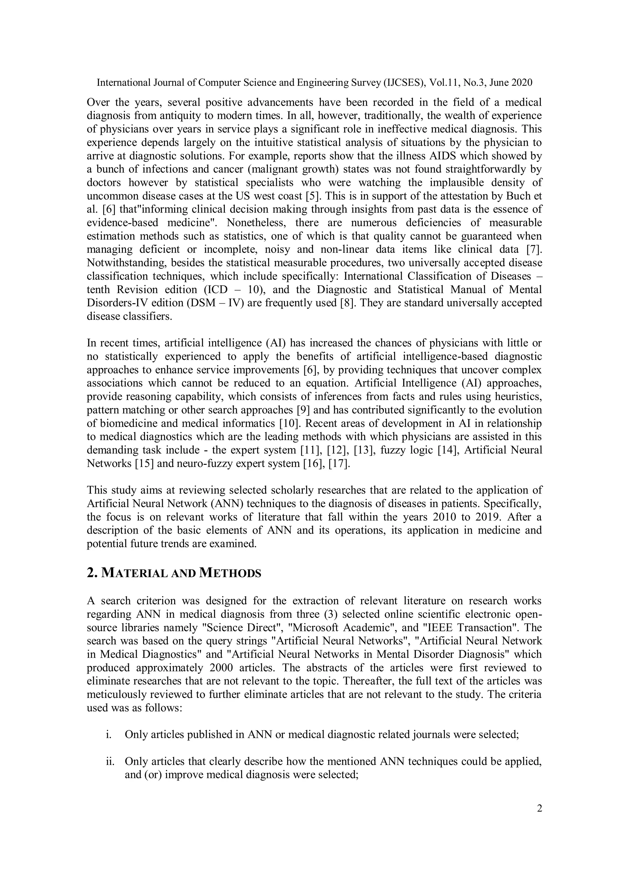ARTIFICIAL NEURAL NETWORKS FOR MEDICAL DIAGNOSIS: A REVIEW OF RECENT TRENDS | PDF