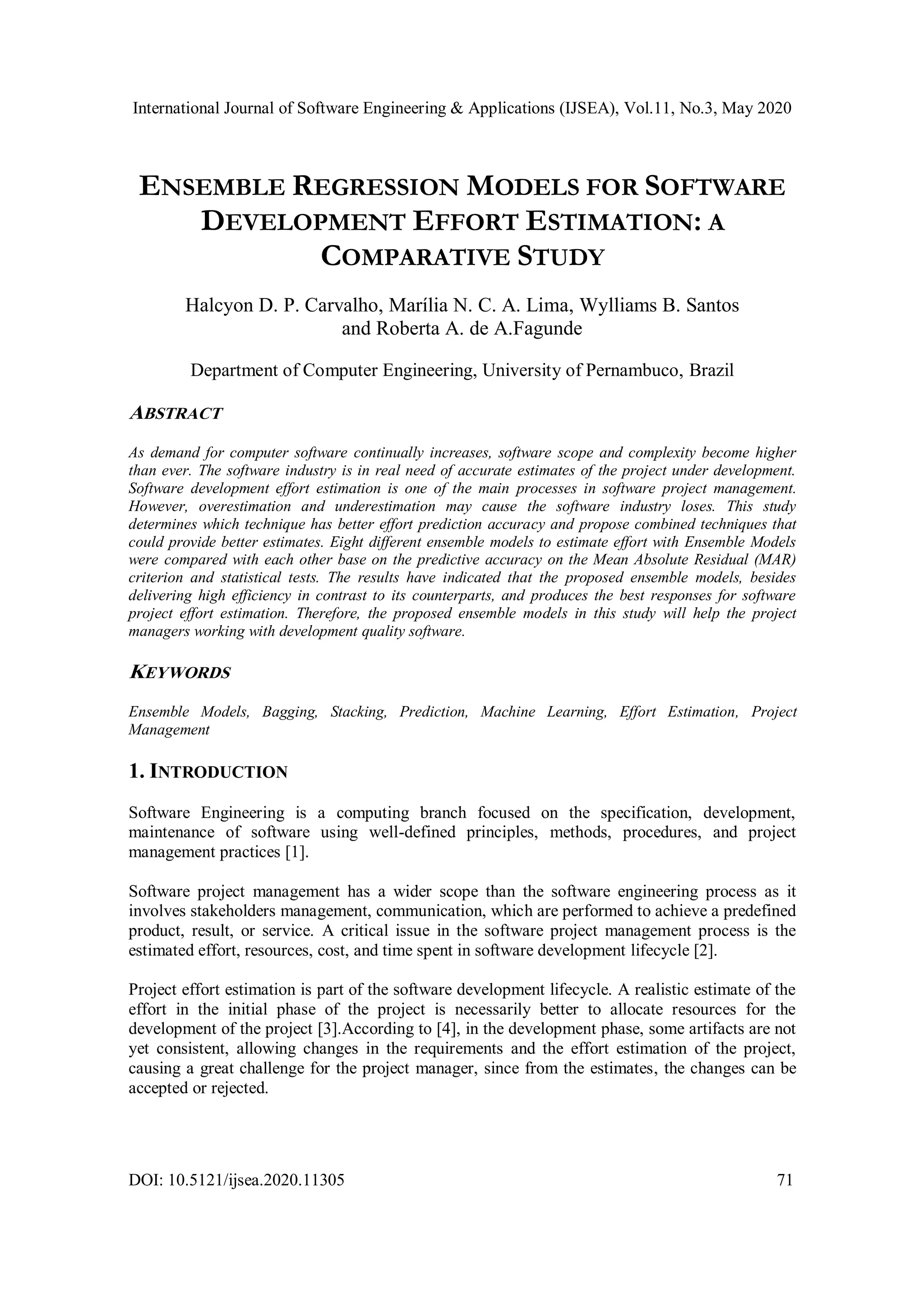 Ensemble Regression Models For Software Development Effort Estimation