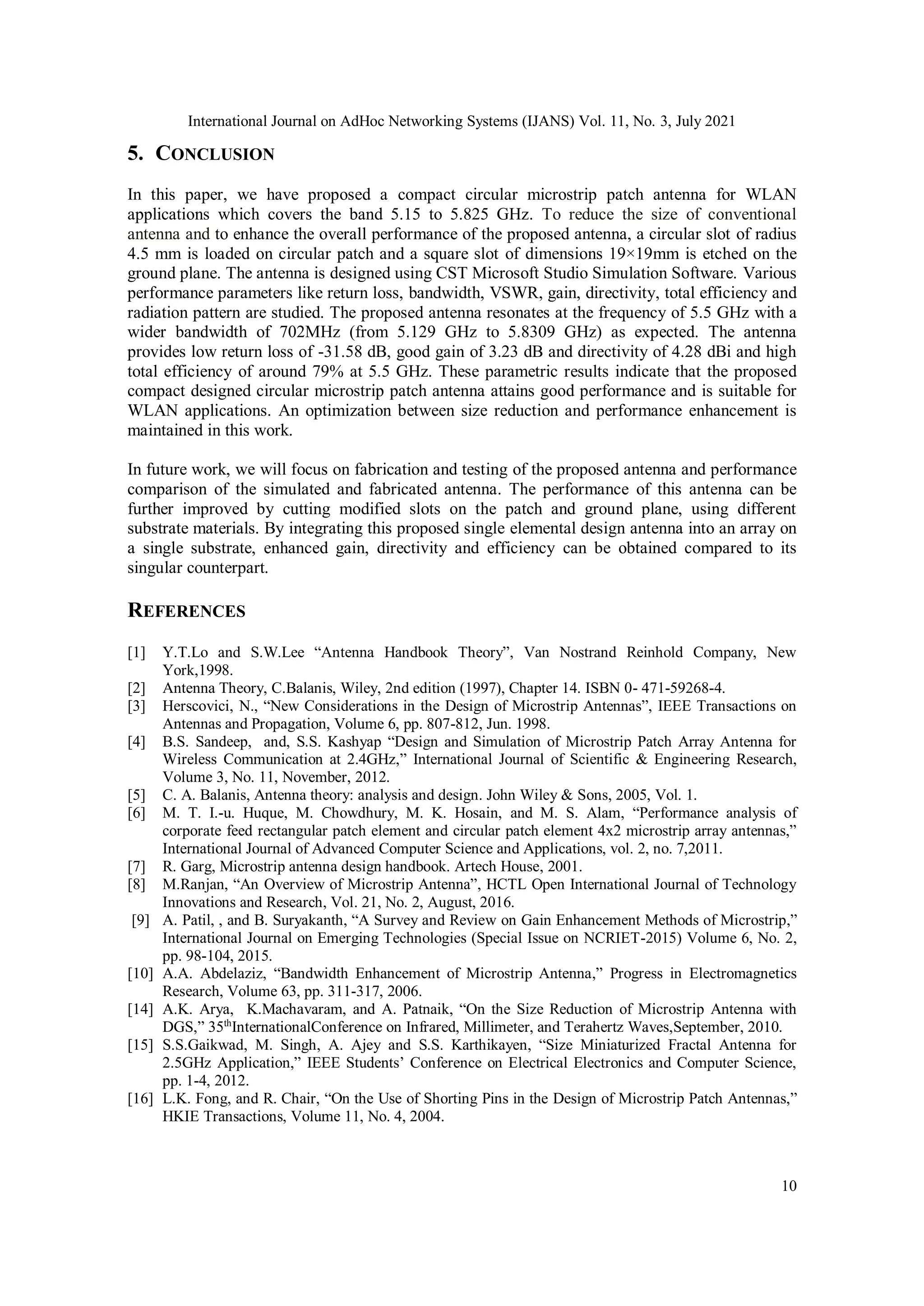 DESIGN OF A COMPACT CIRCULAR MICROSTRIP PATCH ANTENNA FOR WLAN APPLICATIONS | PDF