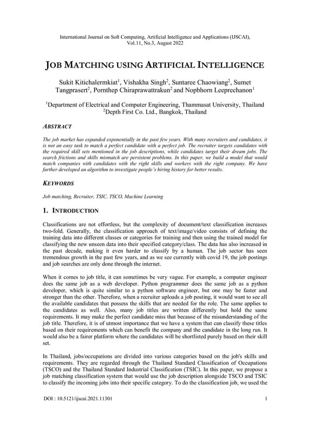 JOB MATCHING USING ARTIFICIAL INTELLIGENCE | PDF