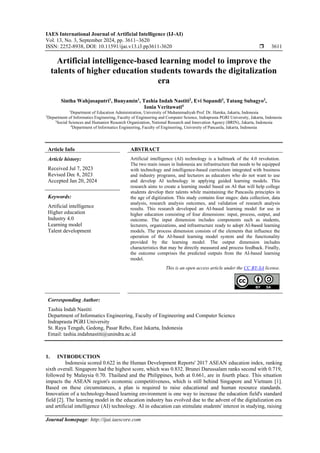 Artificial intelligence-based learning model to improve the talents of ...