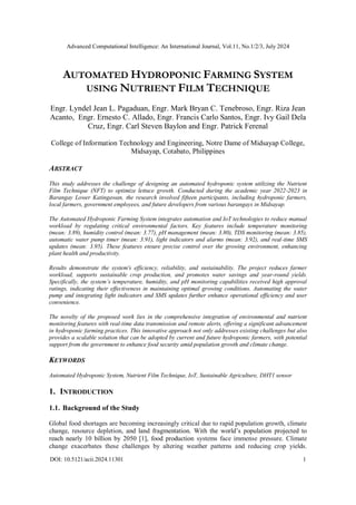AUTOMATED HYDROPONIC FARMING SYSTEM USING NUTRIENT FILM TECHNIQUE | PDF
