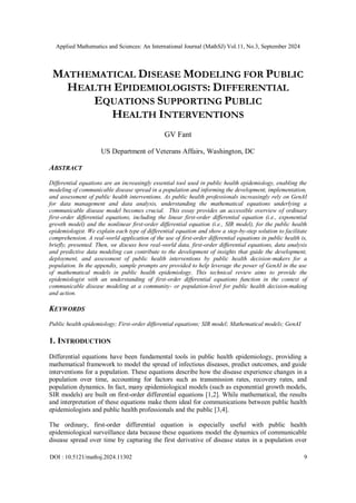 MATHEMATICAL DISEASE MODELING FOR PUBLIC HEALTH EPIDEMIOLOGISTS ...
