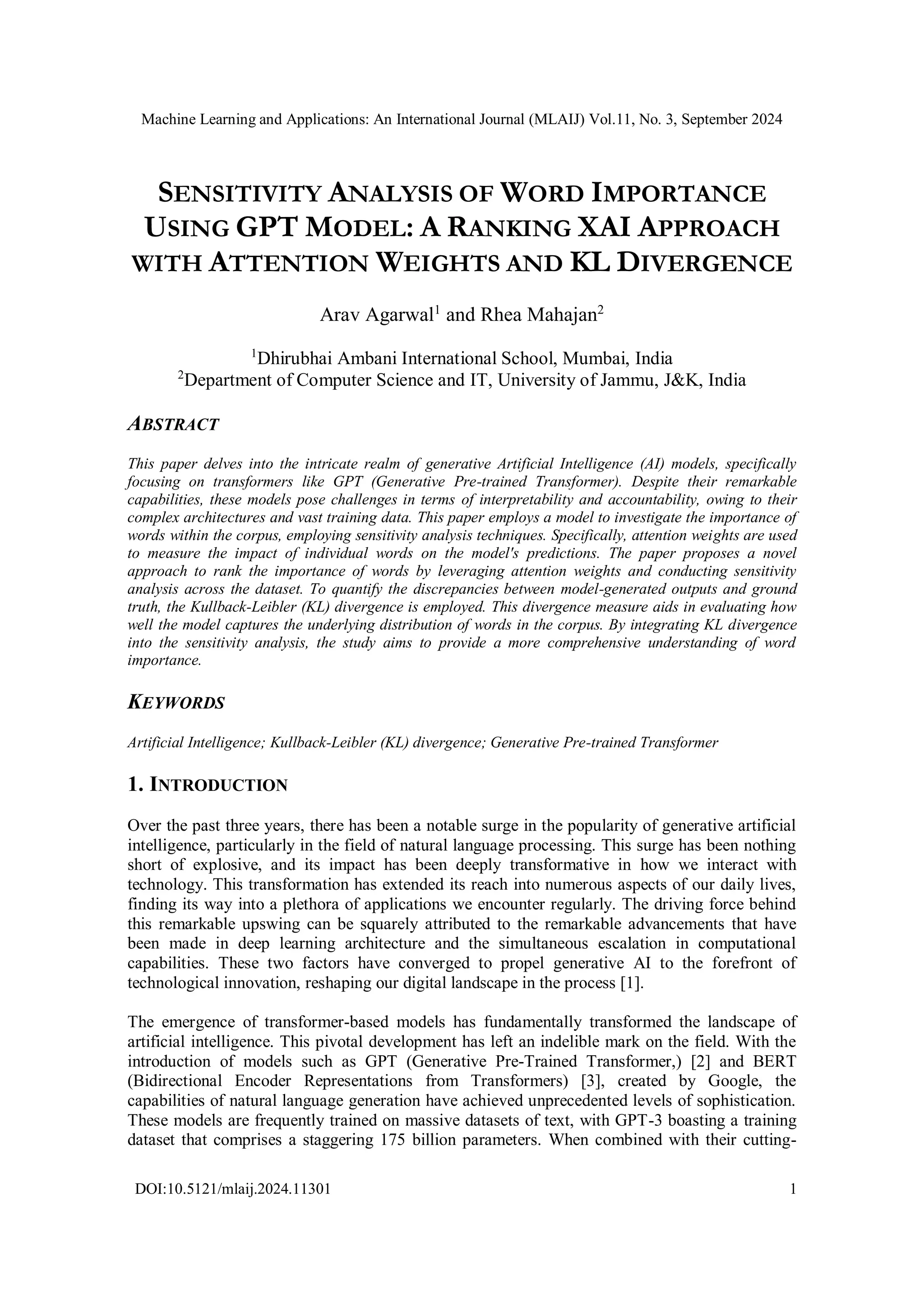 Sensitivity Analysis of Word Importance using GPT Model: A Ranking XAI Approach with Attention ...