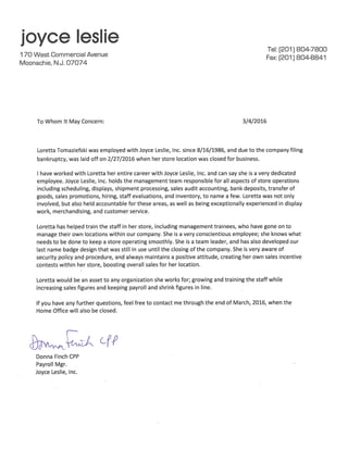 Tomaziefski, Loretta Letter of Recommendation | PDF