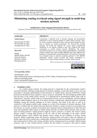 Minimizing routing overhead using signal strength in multi-hop wireless network | PDF