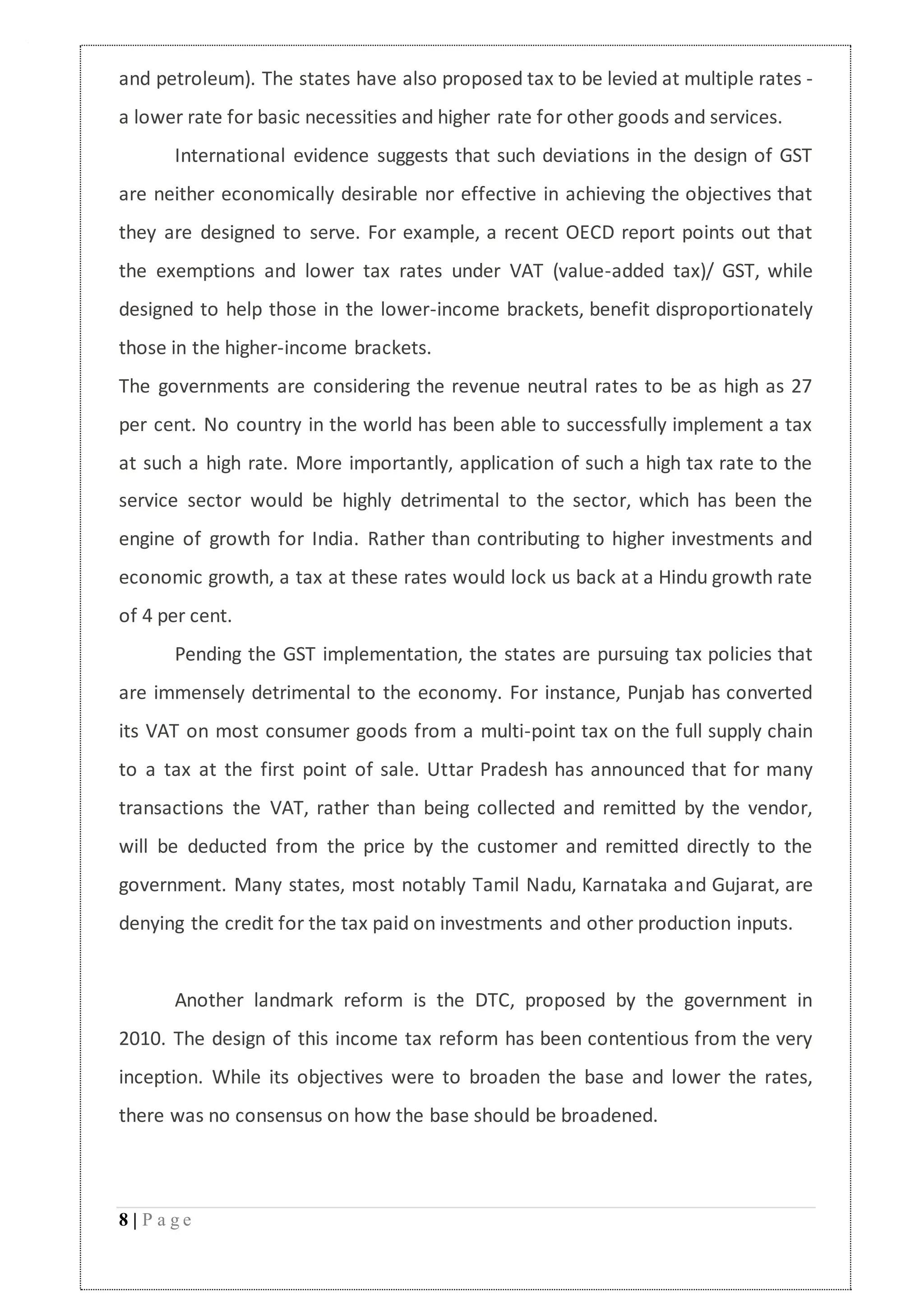 A PROJECT REPORT ON TAX REFORMS | DOCX
