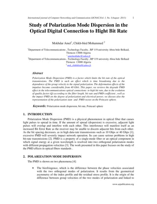 Study of Polarization Mode Dispersion in the Optical Digital Connection to High Bit Rate | PDF