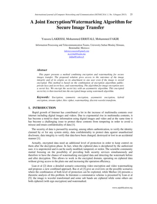 A Joint Encryption/Watermarking Algorithm for Secure Image Transfer | PDF