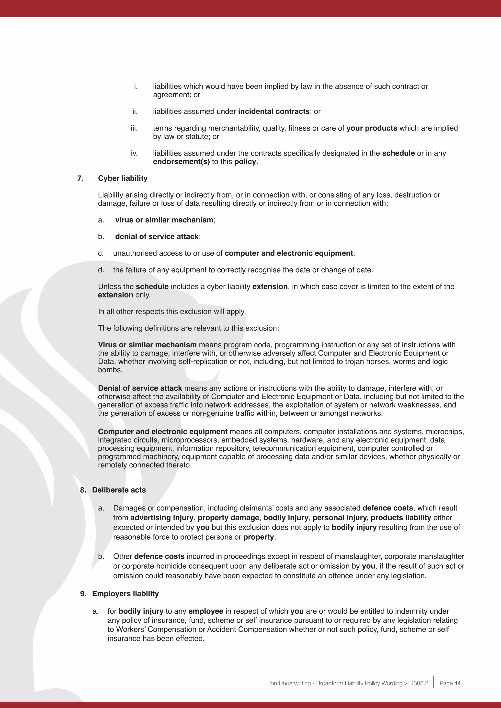 Lion Underwriting Broadform Liability Policy | PDF