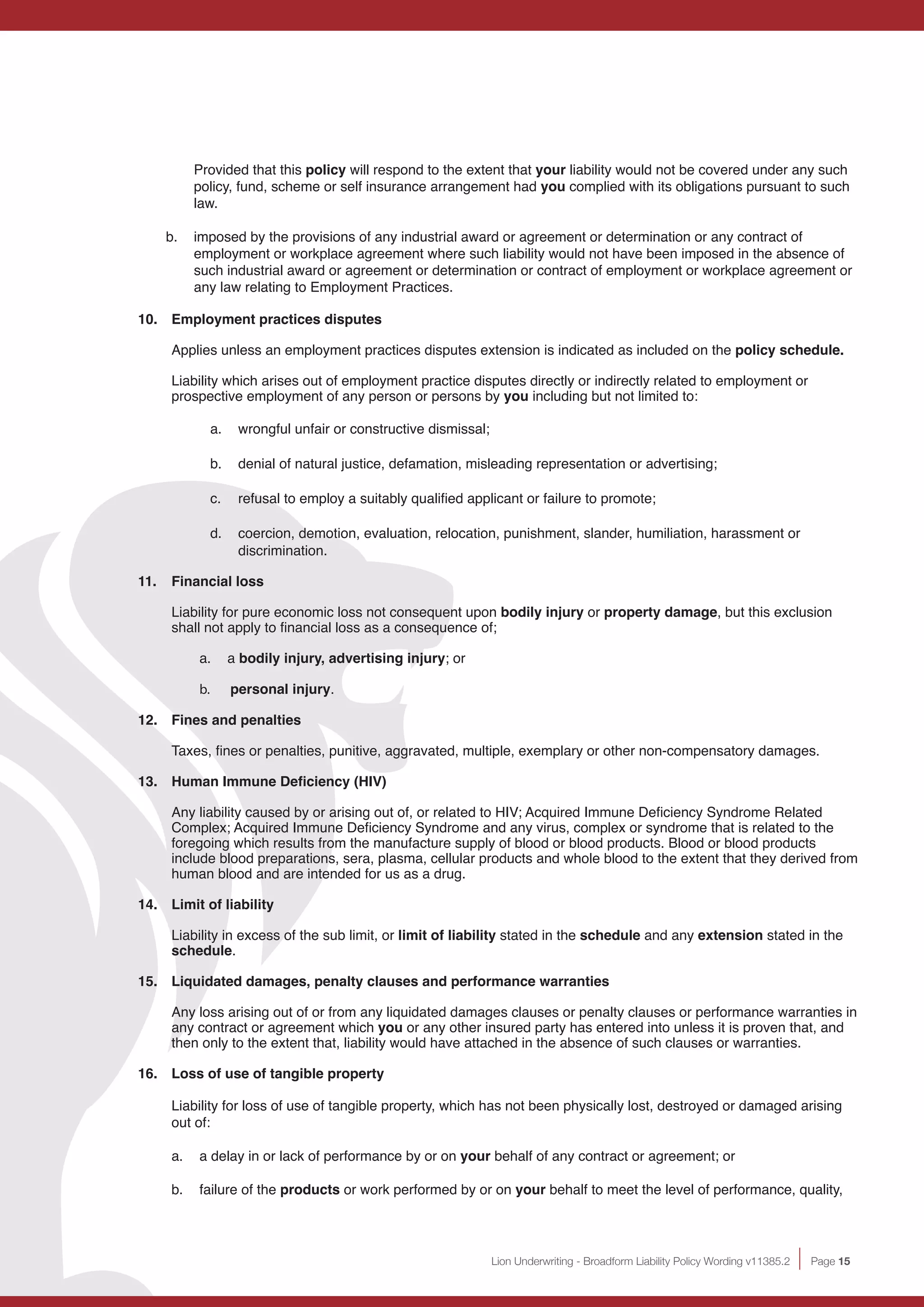 Lion Underwriting Broadform Liability Policy | PDF