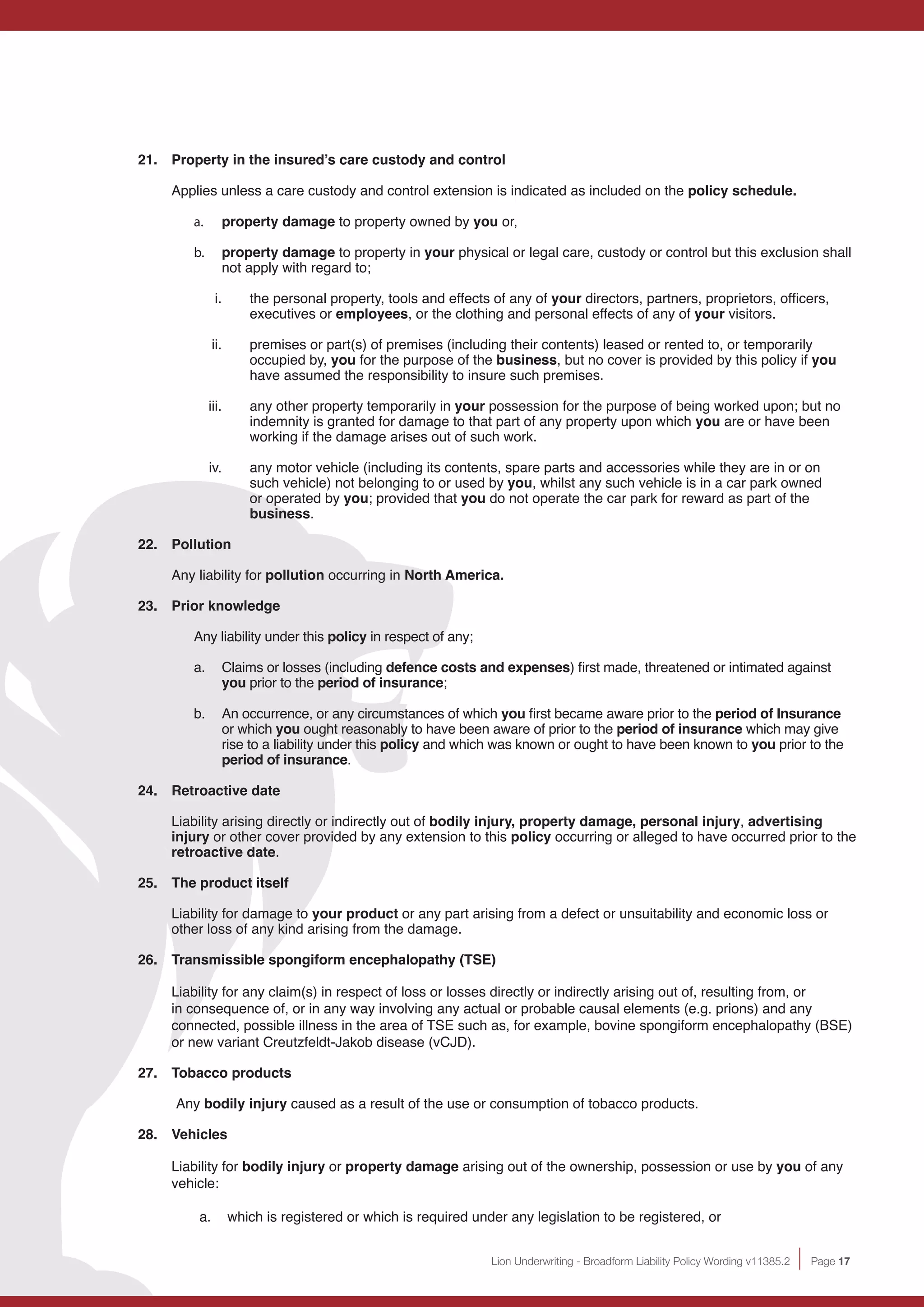 Lion Underwriting Broadform Liability Policy | PDF