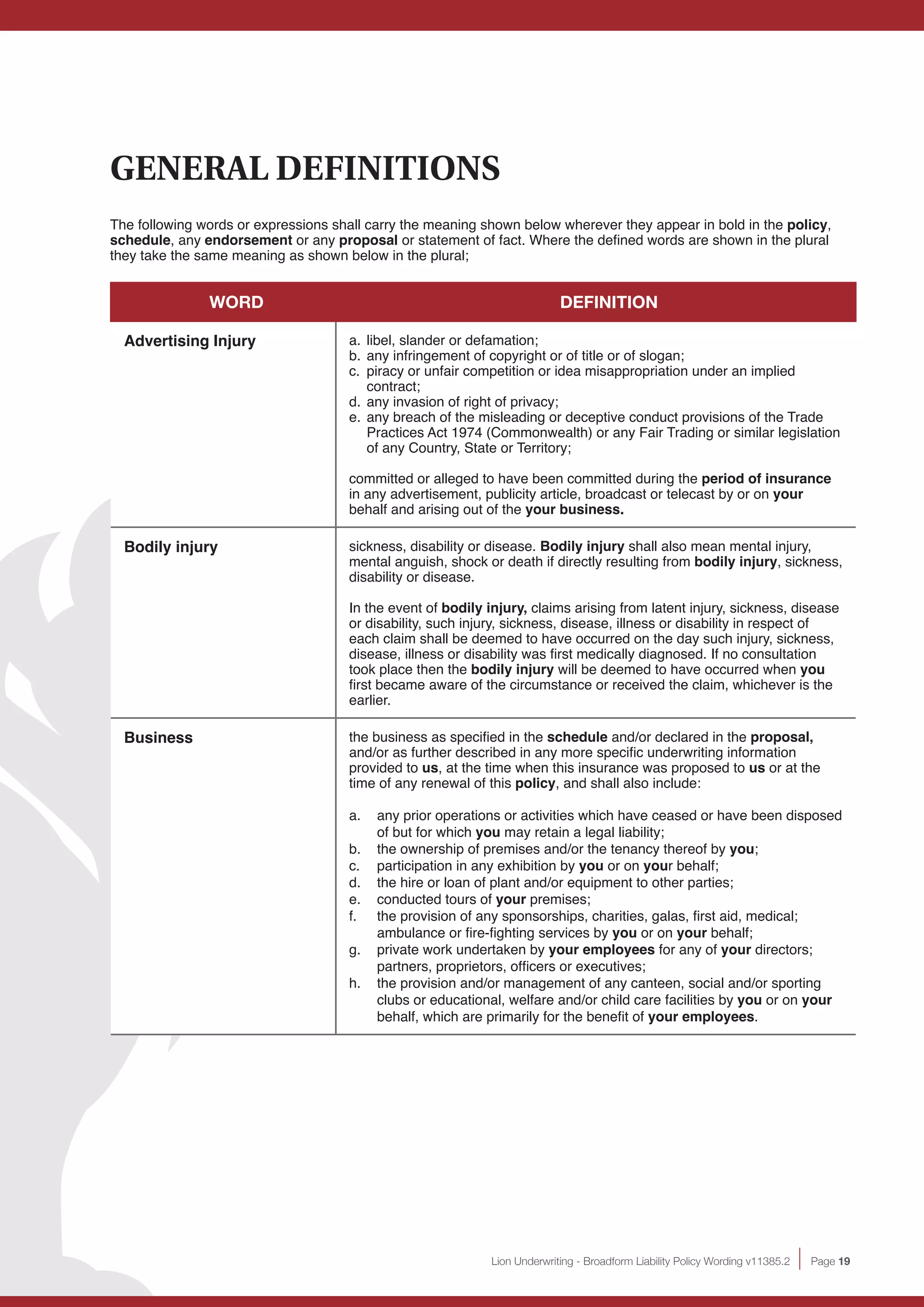 Lion Underwriting Broadform Liability Policy | PDF
