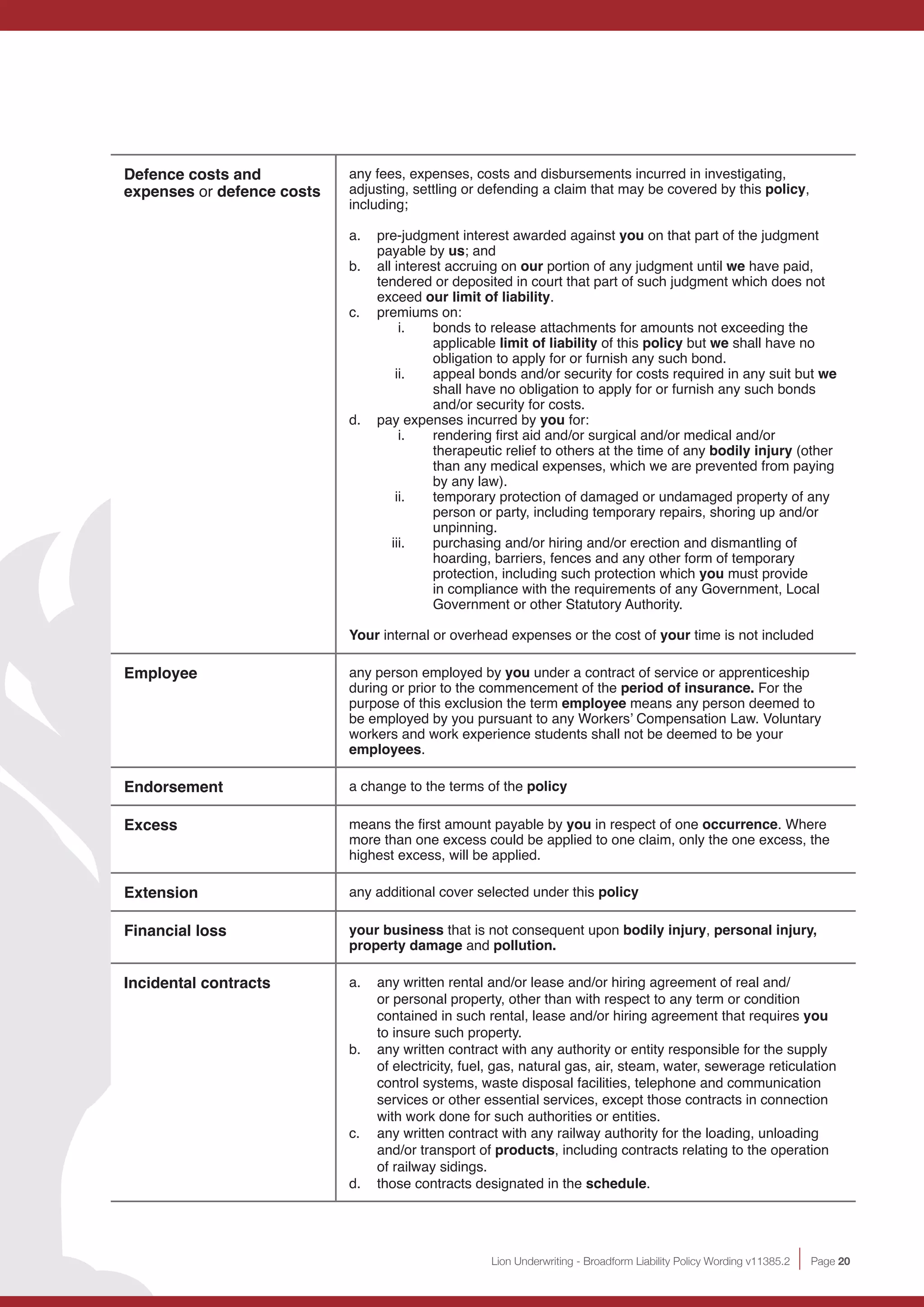 Lion Underwriting Broadform Liability Policy | PDF