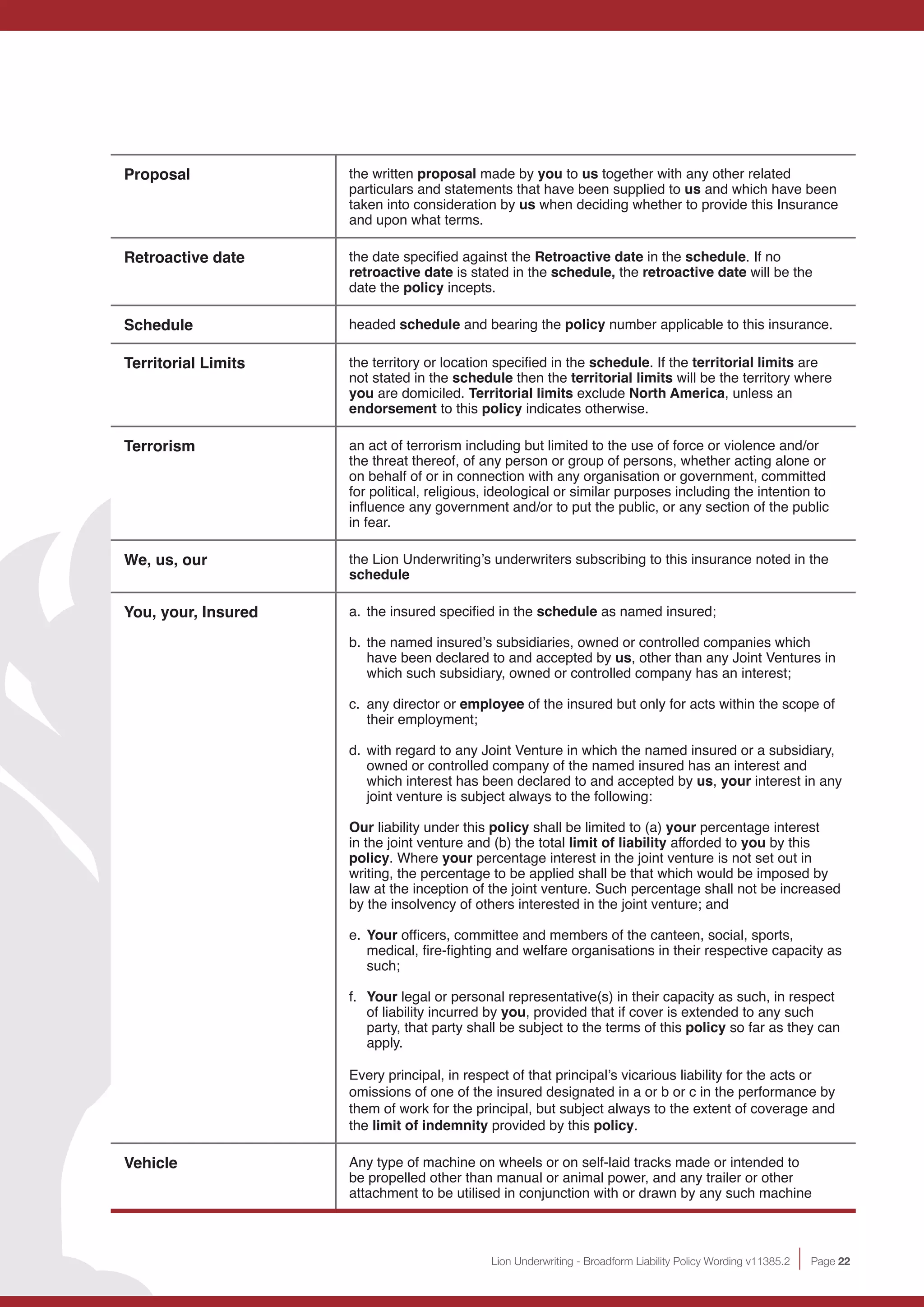 Lion Underwriting Broadform Liability Policy | PDF