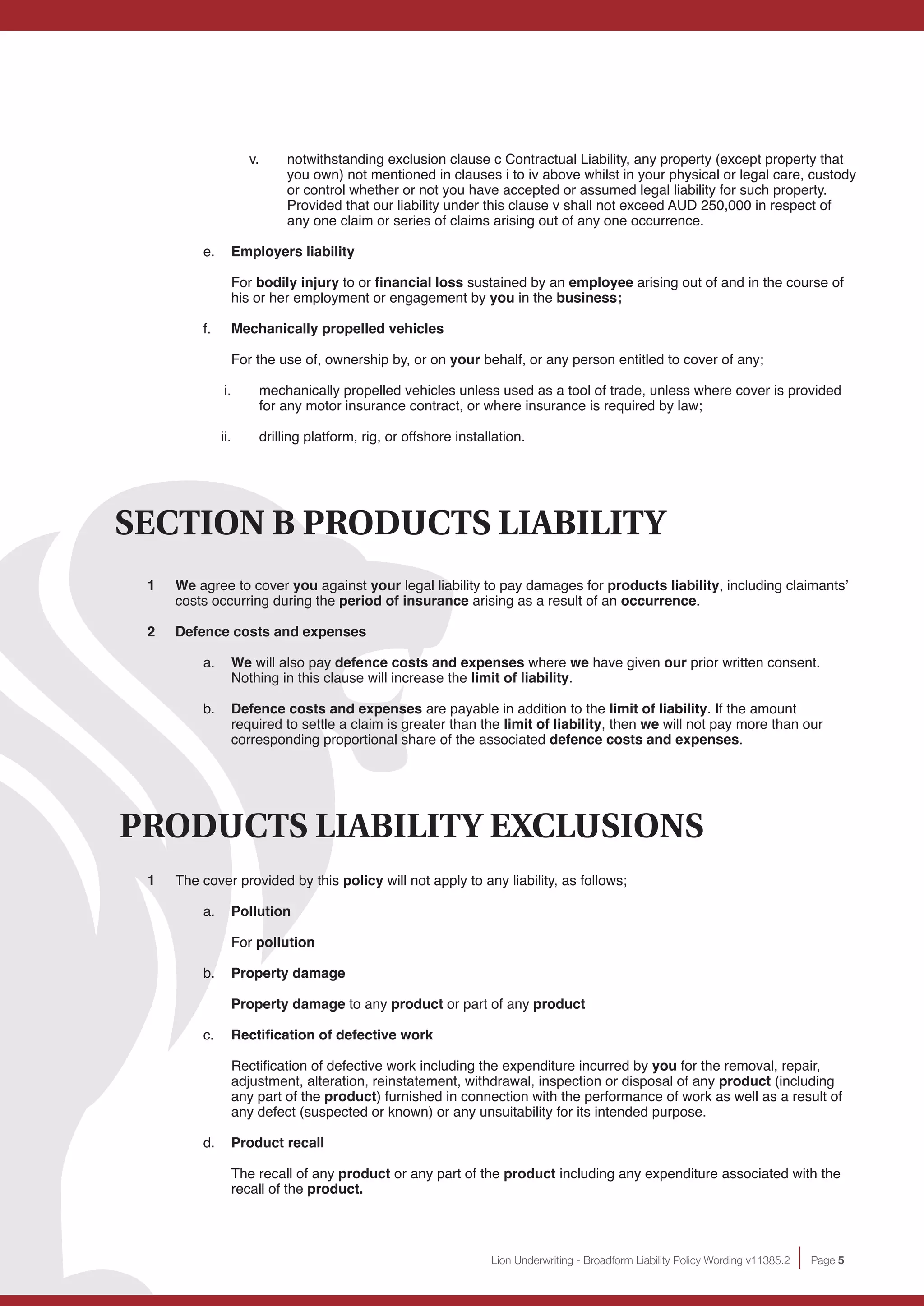 Lion Underwriting Broadform Liability Policy | PDF