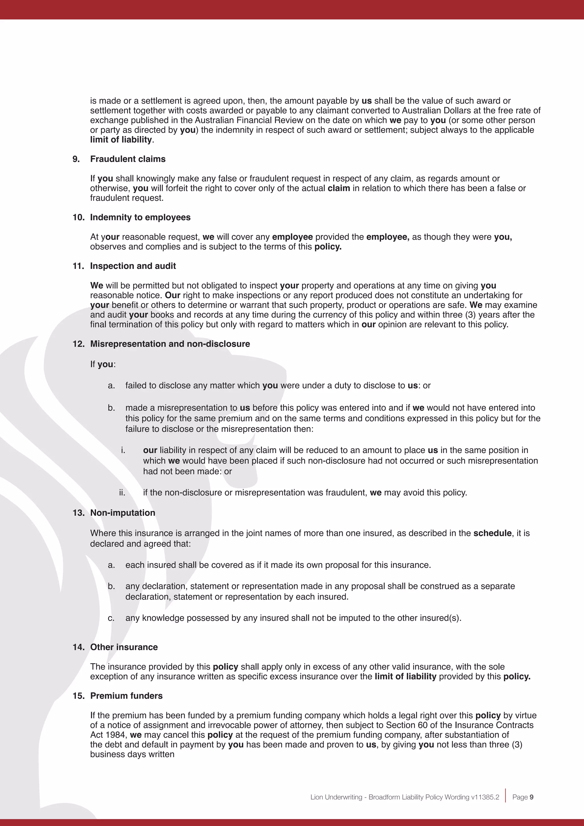 Lion Underwriting Broadform Liability Policy | PDF