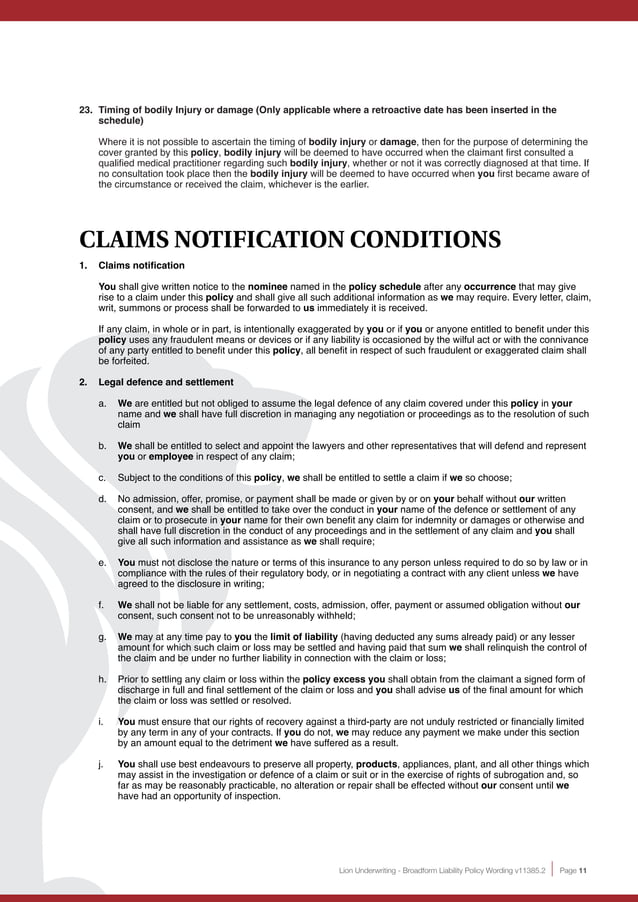Lion Underwriting Broadform Liability Policy | PDF