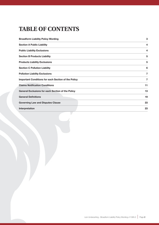 Lion Underwriting Broadform Liability Policy | PDF
