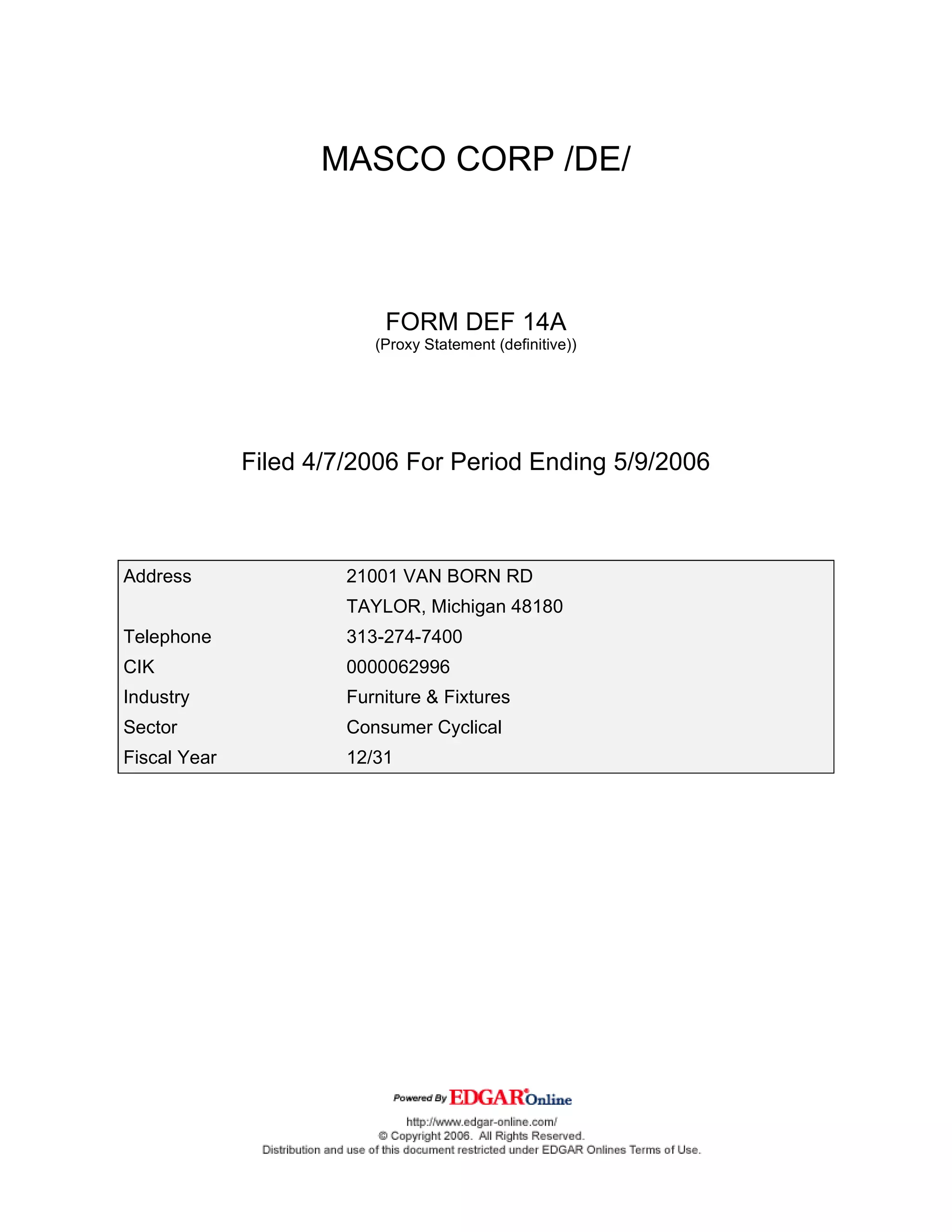 masco Proxy Statements 2006- | PDF