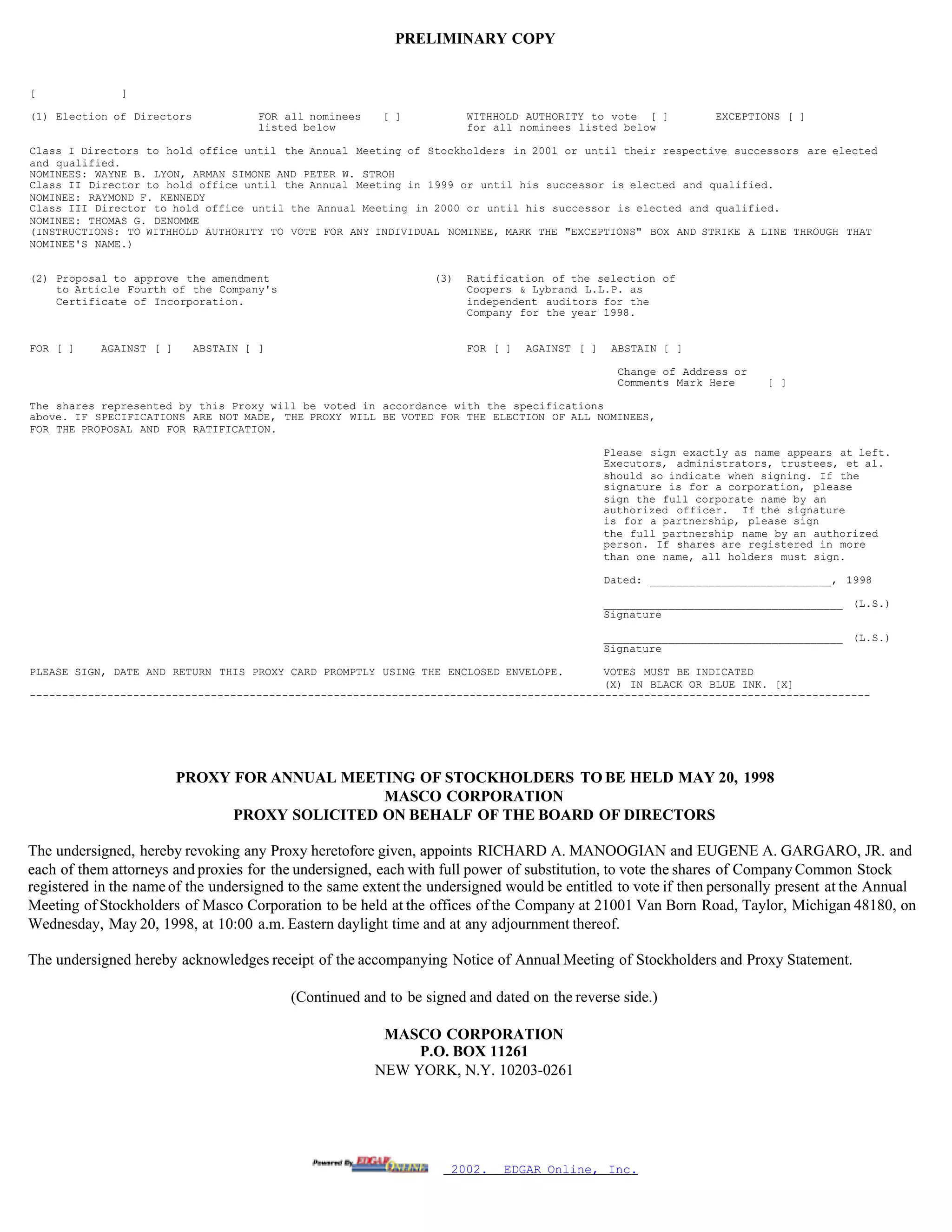 masco Proxy Statements 1998- | PDF