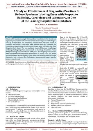 A Study on Effectiveness of Diagnostics Practices to Reduce Specimen ...