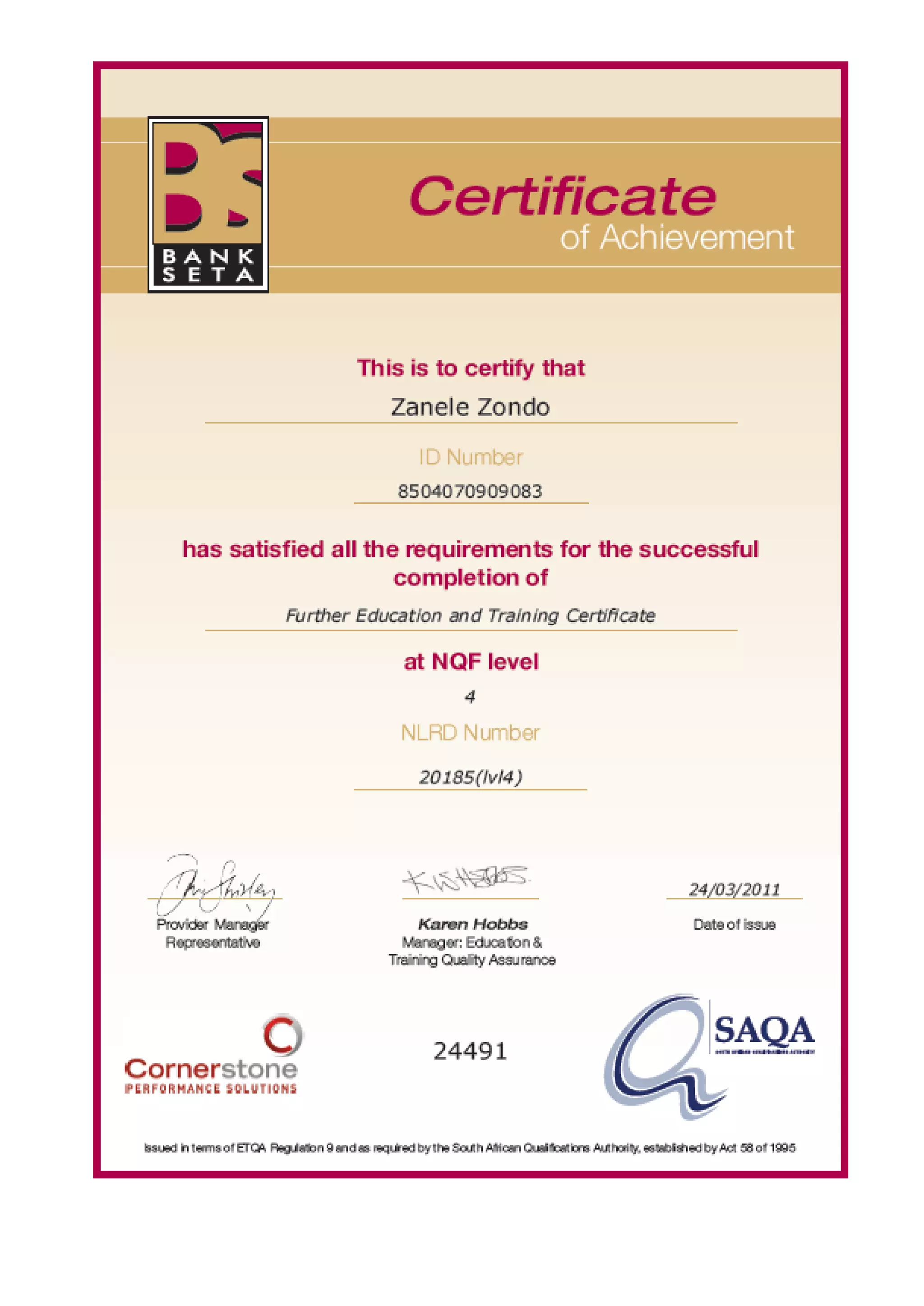 Banking Certificate | PDF