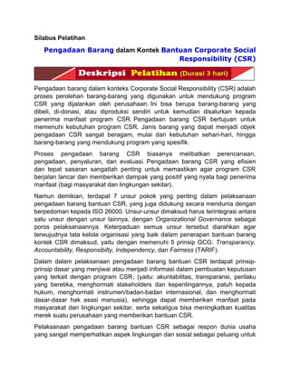Silabus Pelatihan *PENGADAAN BARANG Bantuan Corporate Social Responsibility (CSR)*.docx