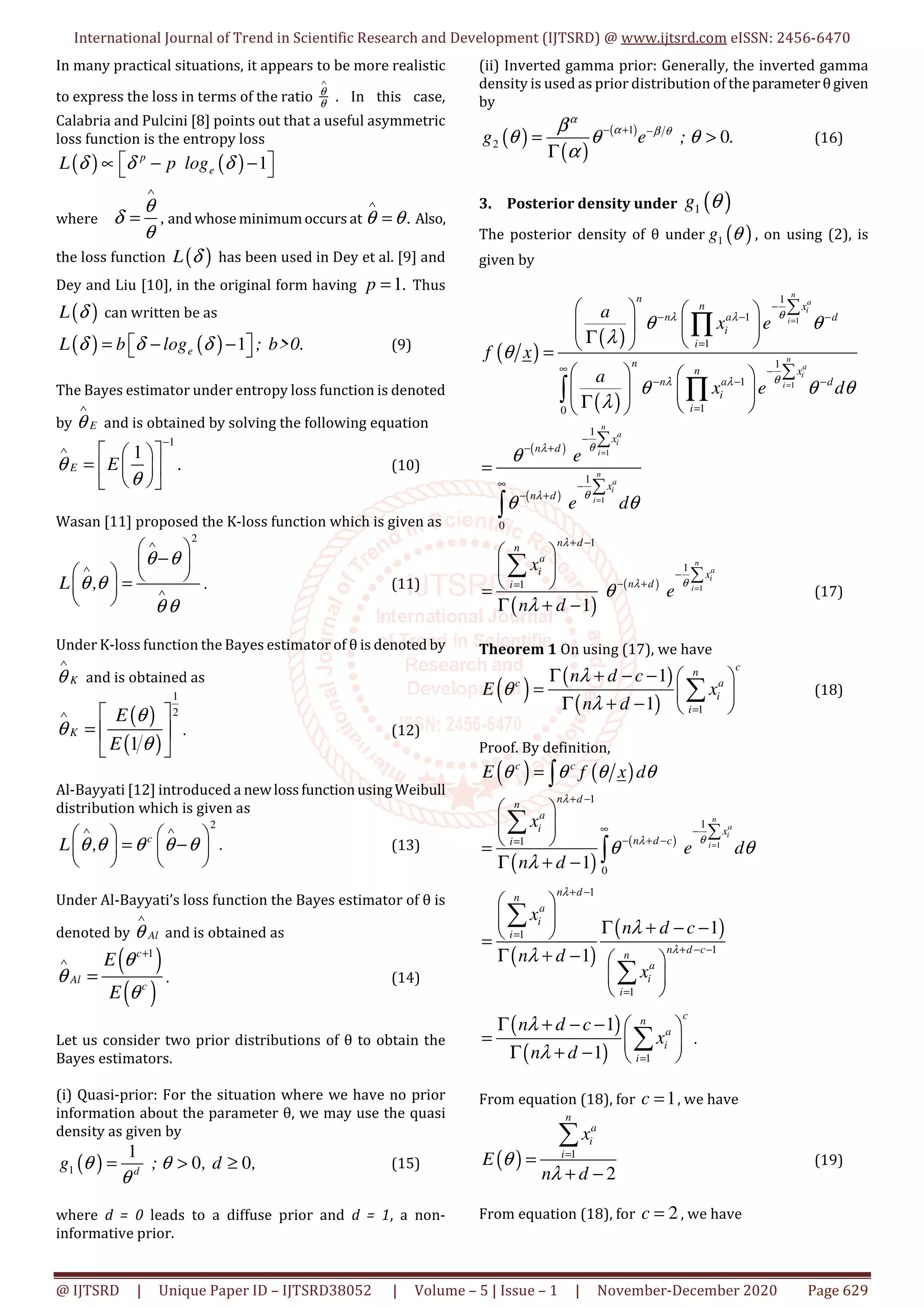 Parameter Estimation Of Generalized Gamma Distribution Under Different Loss Functions Pdf